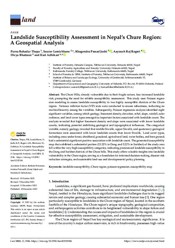 (PDF) Landslide Susceptibility Assessment in Nepal's Chure Region: A Geospatial Analysis