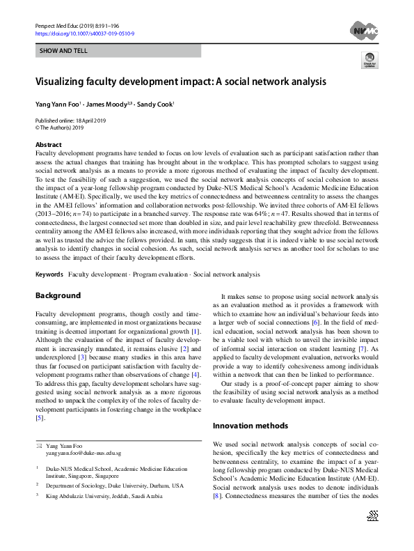 Pdf Visualizing Faculty Development Impact A Social Network Analysis