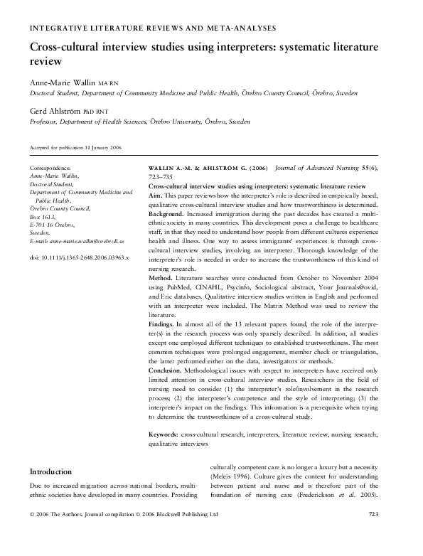 (PDF) Cross‐cultural interview studies using interpreters: systematic ...