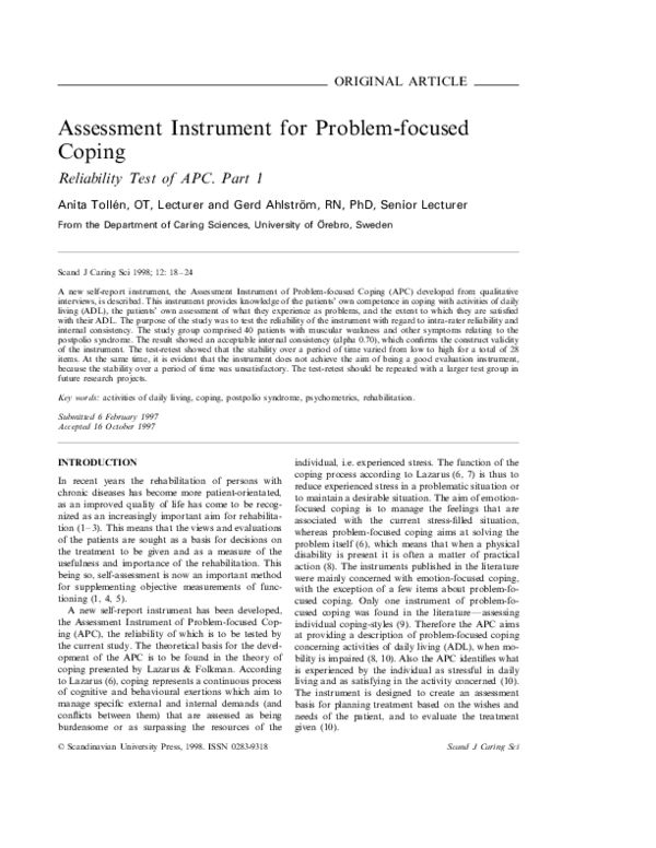 (PDF) Assessment Instrument for Problem-focused Coping: Reliability ...