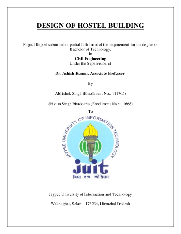 (PDF) DESIGN OF HOSTEL BUILDING Project Report submitted in partial ...