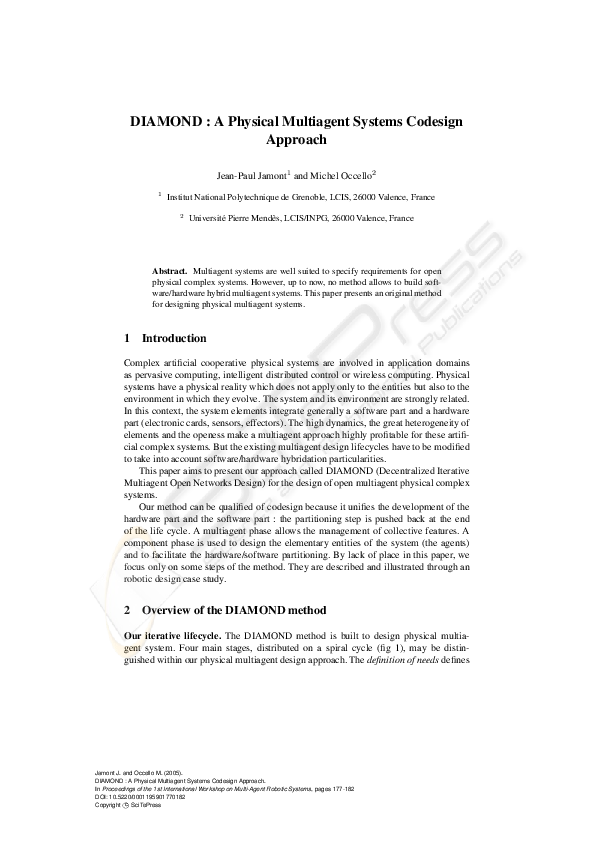 (PDF) DIAMOND : A Physical Multiagent Systems Codesign Approach