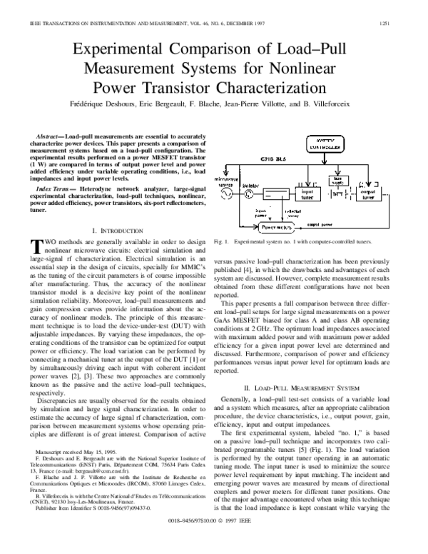 (PDF) Experimental comparison of load-pull measurement systems for nonlinear power transistor ...