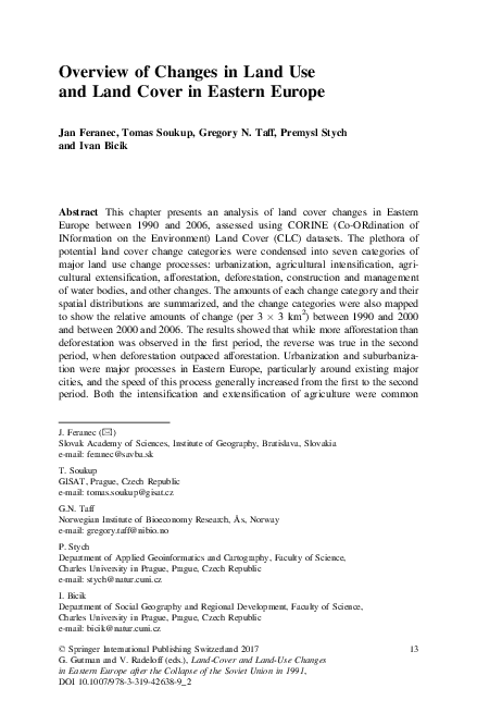 (PDF) Overview of Changes in Land Use and Land Cover in Eastern Europe