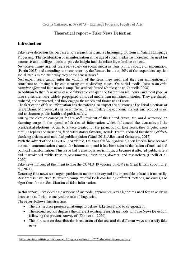(PDF) Theoretical report -Fake News Detection