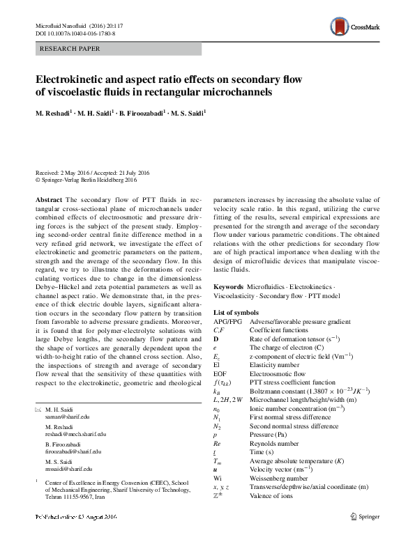 (PDF) Electrokinetic and aspect ratio effects on secondary flow of viscoelastic fluids in ...