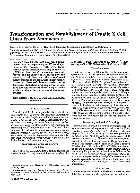 (PDF) Transformation and establishment of fragile X cell lines from ...