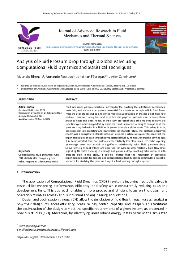 (PDF) Analysis of Fluid Pressure Drop through a Globe Valve usingComputational Fluid Dynamics ...
