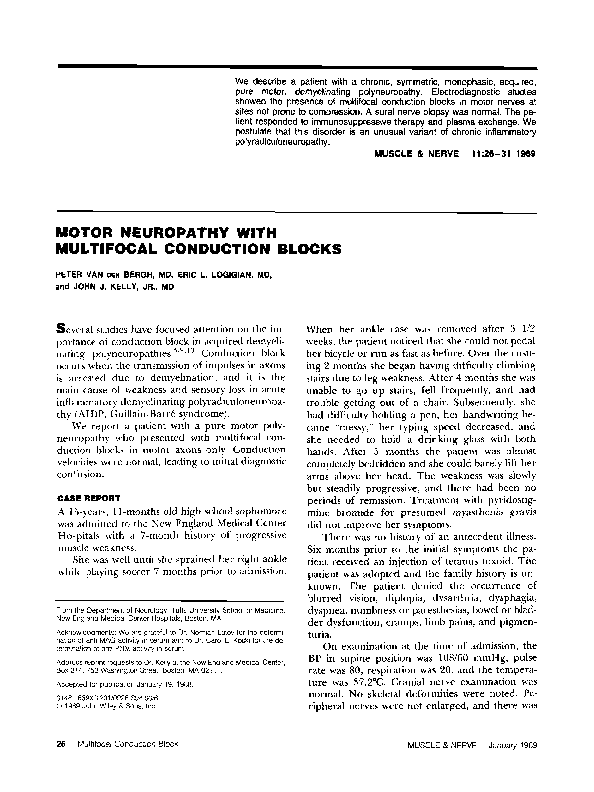 (PDF) Motor neuropathy with multifocal conduction blocks