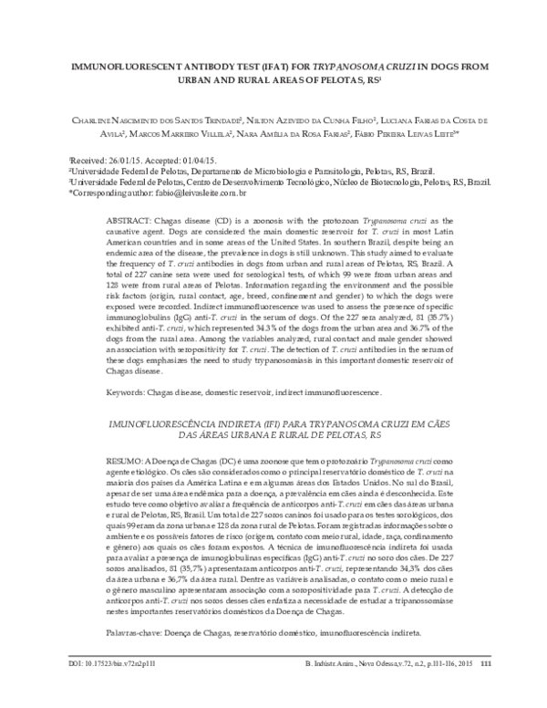 (PDF) Immunofluorescent Antibody Test (IFAT) for Trypanosoma cruzi in ...