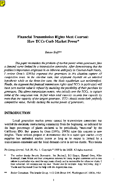 (PDF) Financial Transmission Rights Meet Cournot: How TCCs Curb Market ...