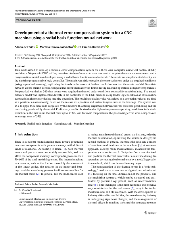 Pdf Development Of A Thermal Error Compensation System For A Cnc Machine Using A Radial Basis