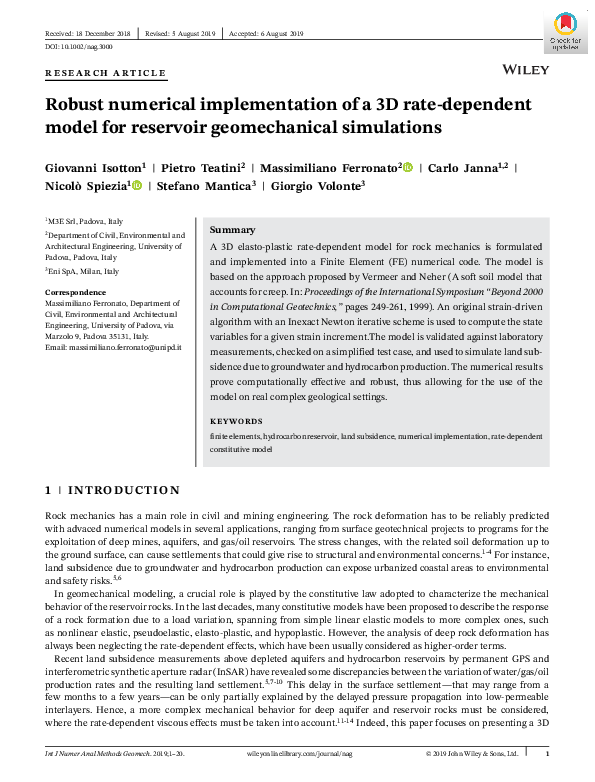 (PDF) Robust numerical implementation of a 3D rate‐dependent model for reservoir geomechanical ...