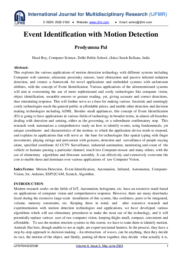 (PDF) Event Identification with Motion Detection Prodyumna Pal