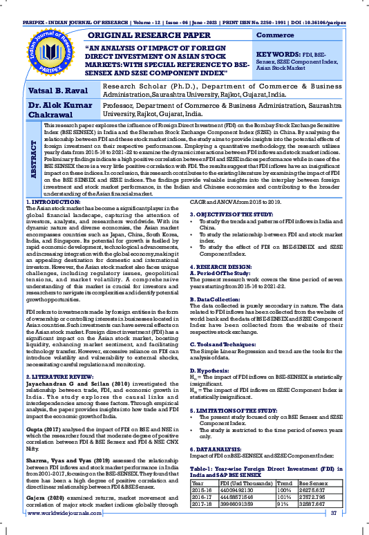 (PDF) “An Analysis of Impact of Foreigndirect Investment on Asian Stock ...