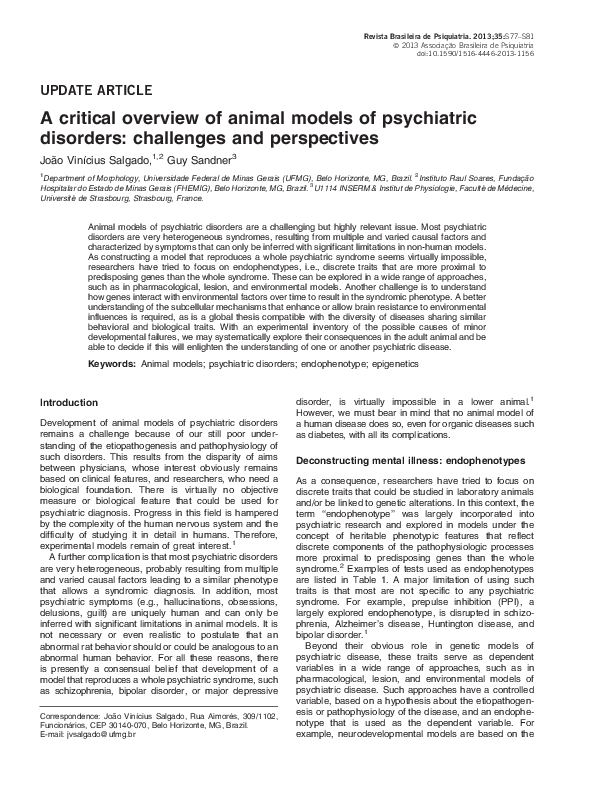 (PDF) A critical overview of animal models of psychiatric disorders ...