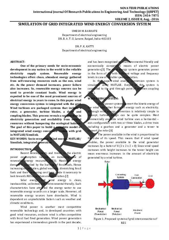 Pdf Simulation Of Grid Integrated Wind Energy Conversion System