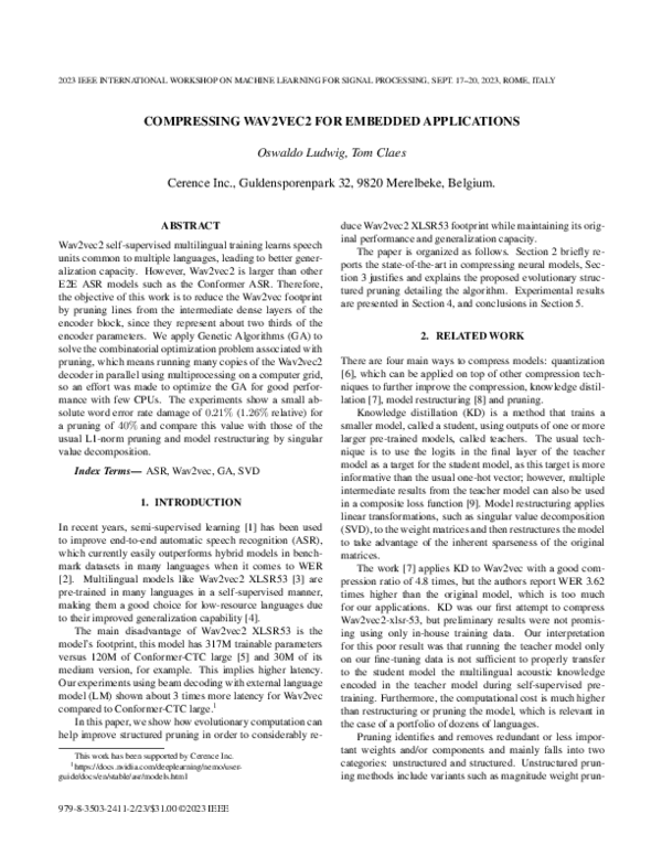 (PDF) COMPRESSING WAV2VEC2 FOR EMBEDDED APPLICATIONS