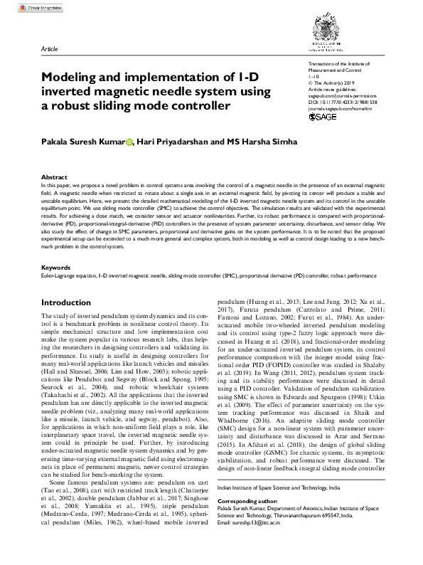 (PDF) Modeling and implementation of 1-D inverted magnetic needle system using a robust sliding ...