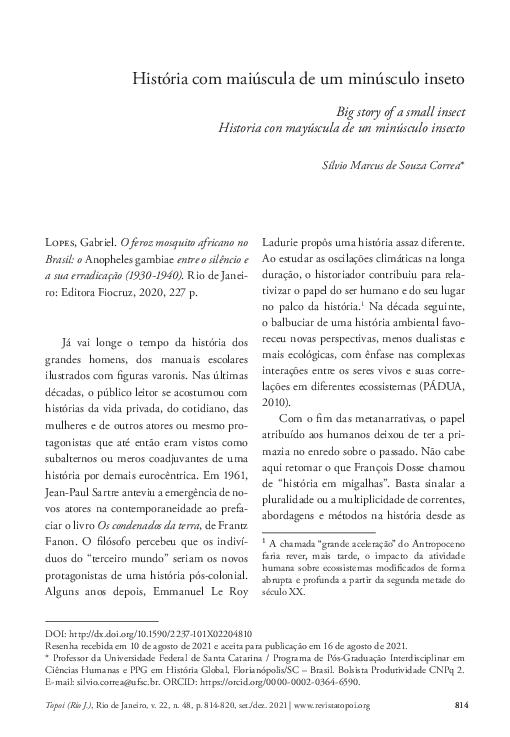 (PDF) História com maiúscula de um minúsculo inseto – Sílvio Marcus de ...