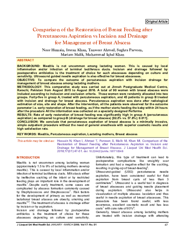 (PDF) Comparison Of The Restoration Of Breast Feeding After ...