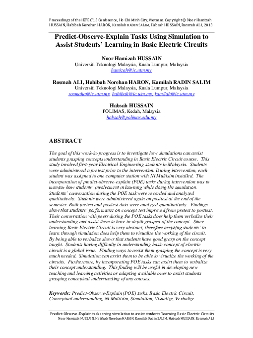 (PDF) Predict-Observe-Explain Tasks Using Simulation to Assist Students’ Learning in Basic ...