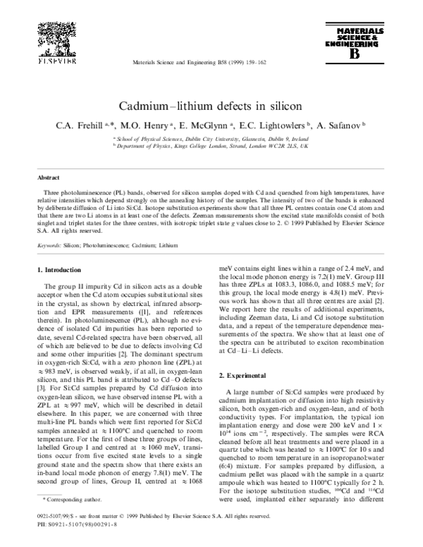 (PDF) Cadmium–lithium defects in silicon