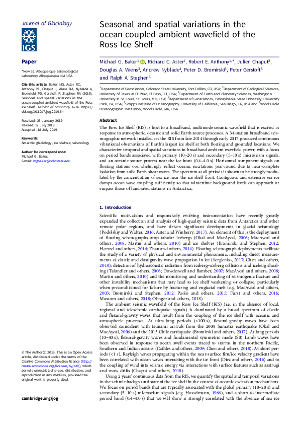 (PDF) Seasonal and spatial variations in the ocean-coupled ambient wavefield of the Ross Ice ...