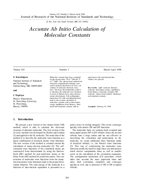 (PDF) Accurate ab initio calculation of molecular constants