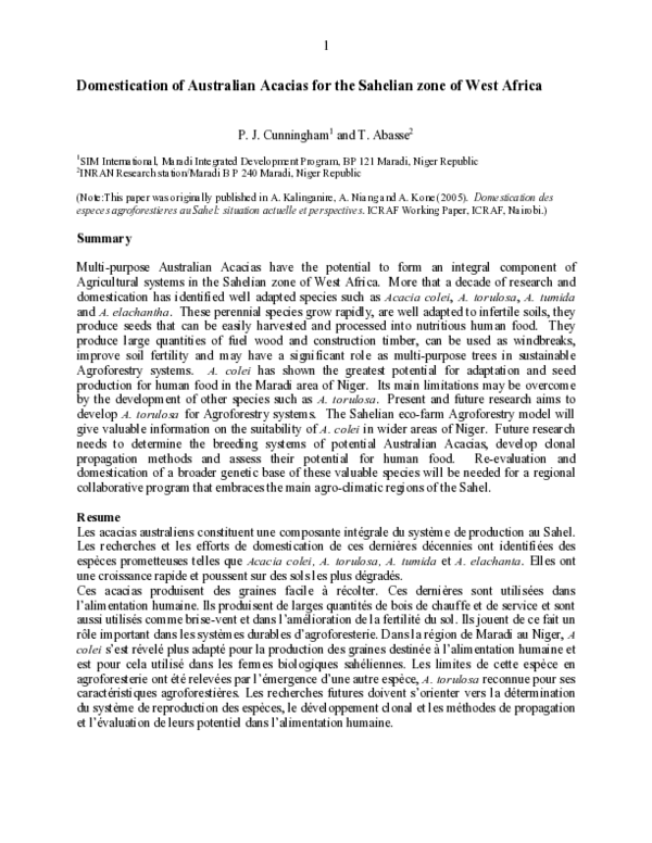 (PDF) Annexe 9: Domestication of Australian acacias for the Sahelian ...