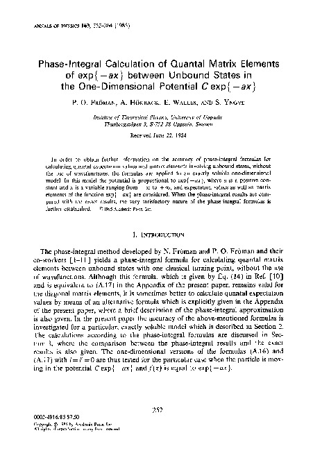 (PDF) Phase-integral calculation of quantal matrix elements of exp{−ax ...