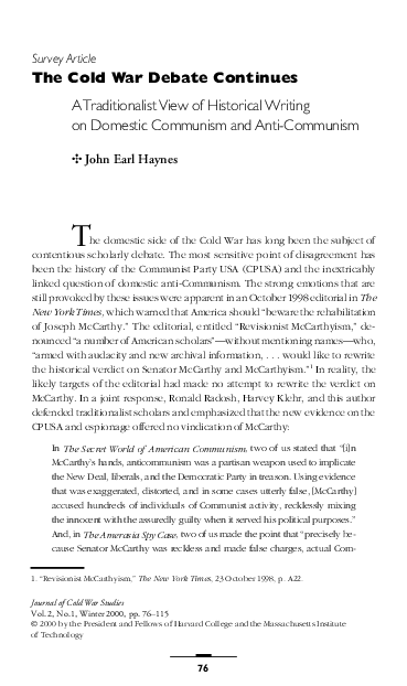 (PDF) The Cold War Debate Continues: A Traditionalist View of ...