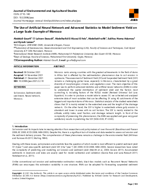 (PDF) The Use of Artificial Neural Network and Advanced Statistics to Model Sediment Yield on a ...