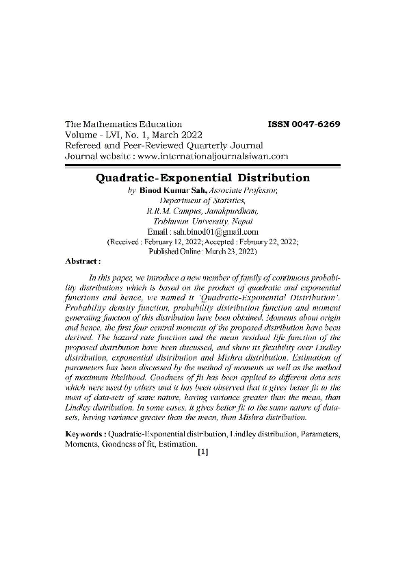(PDF) Quadratic-Exponential Distribution