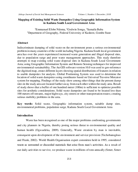 (PDF) Mapping of Existing Solid Waste Dumpsites Using Geographic ...