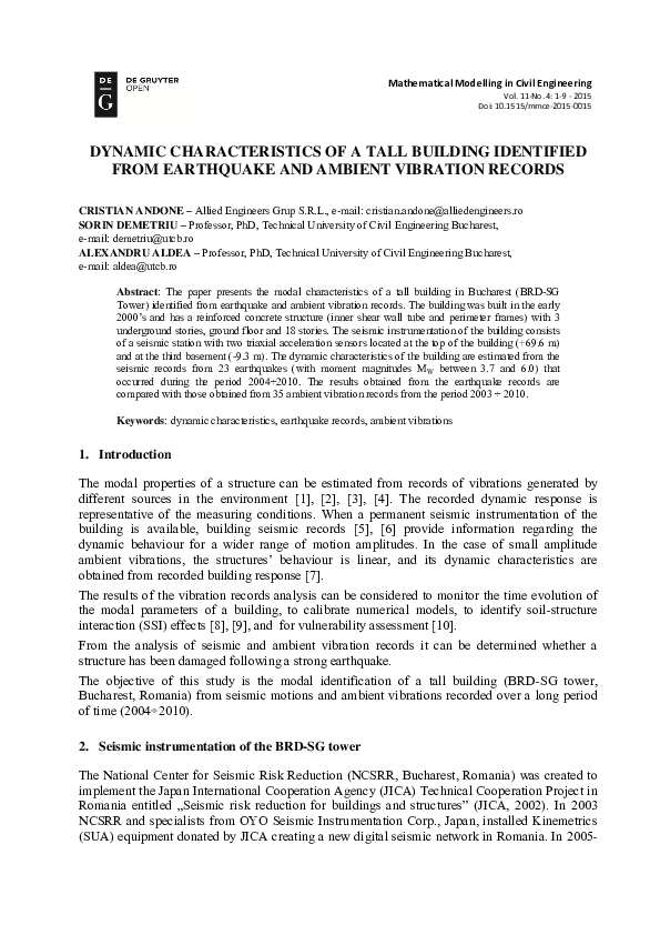 (PDF) Dynamic Characteristics of a Tall Building Identified from ...