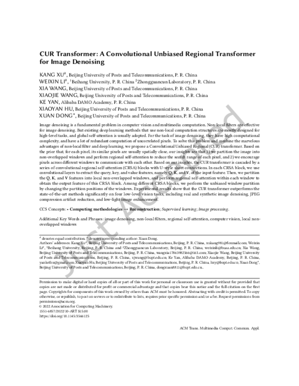 (PDF) CUR Transformer: A Convolutional Unbiased Regional Transformer for Image Denoising