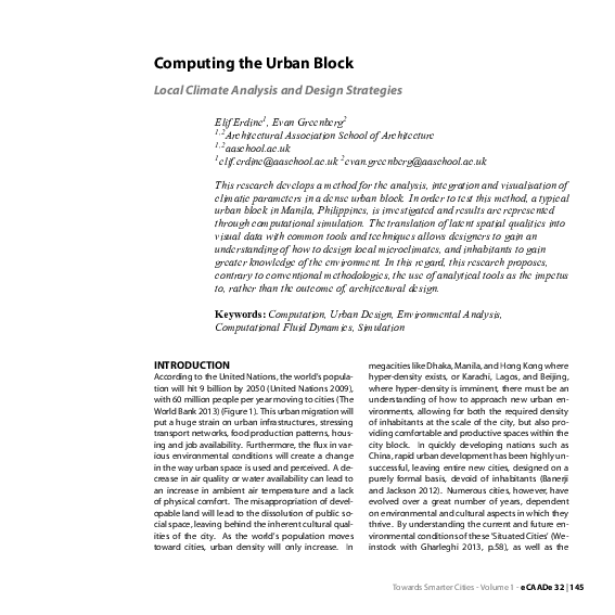 (PDF) Computing the Urban Block - Local Climate Analysis and Design ...