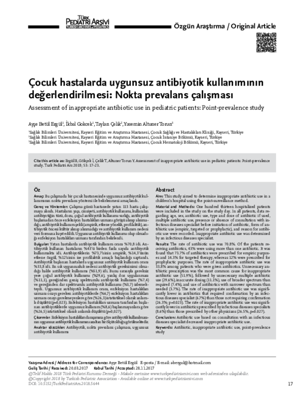 (PDF) Assessment of inappropriate antibiotic use in pediatric patients ...