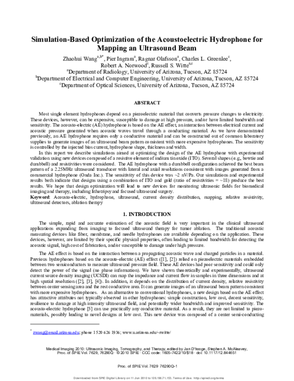 (PDF) Simulation-based optimization of the acoustoelectric hydrophone for mapping an ultrasound beam