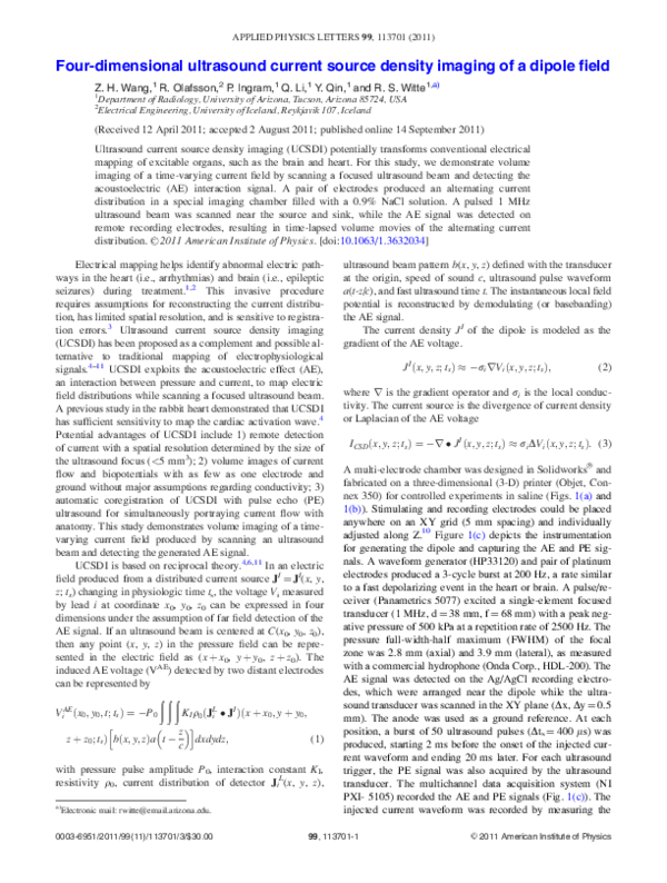 (PDF) Four-dimensional ultrasound current source density imaging of a dipole field