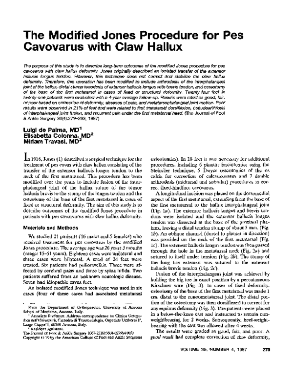 (PDF) The modified Jones procedure for pes cavovarus with claw hallux