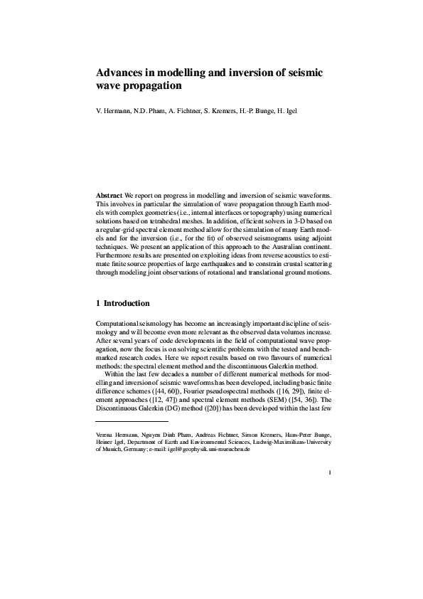 (PDF) Advances in Modelling and Inversion of Seismic Wave Propagation
