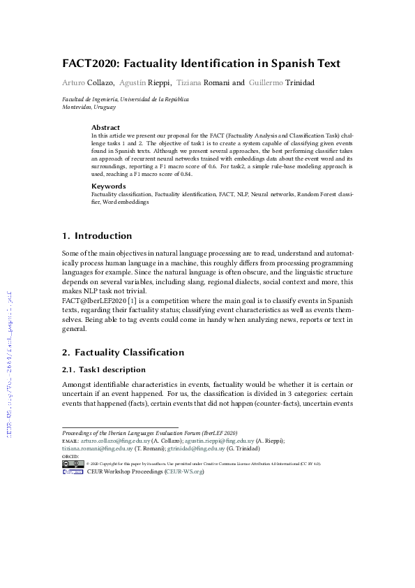 (PDF) Factuality Identification in Spanish Text using Neural Networks