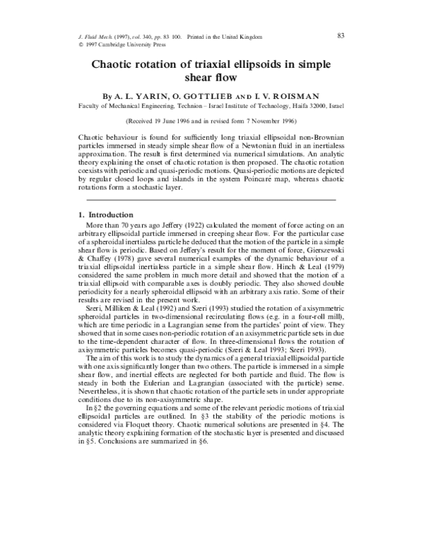 (PDF) Chaotic rotation of triaxial ellipsoids in simple shear flow