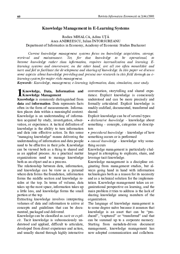 (PDF) Knowledge Management In E-Learning Systems