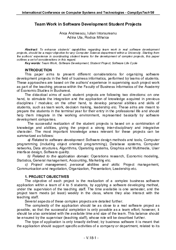 (PDF) Team work in software development student projects