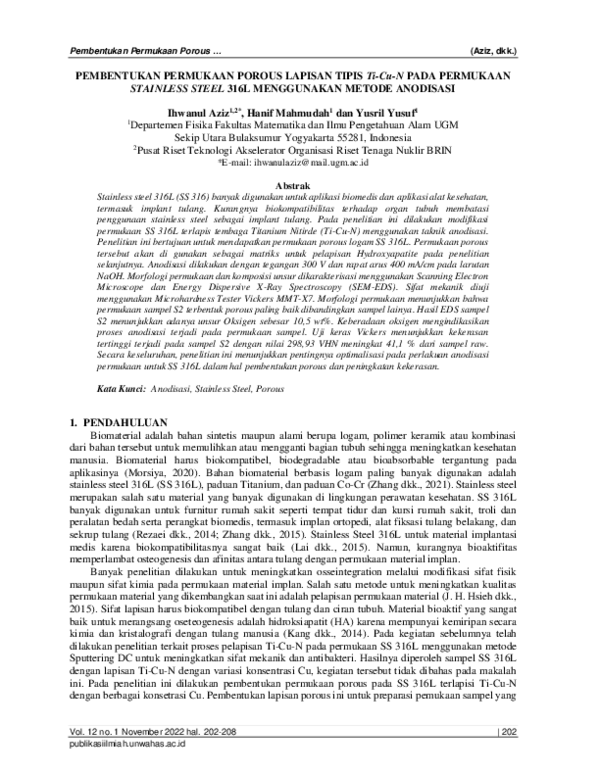 (PDF) Pembentukan Permukaan Porous Lapisan Tipis Ti-Cu-N pada Permukaan ...