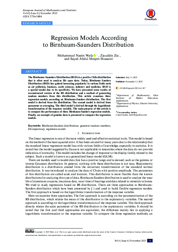 (PDF) Regression Models According to Birnbaum-Saunders Distribution