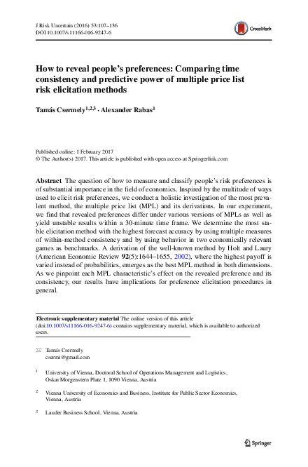 (PDF) How to reveal people’s preferences: Comparing time consistency ...